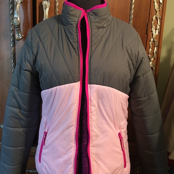 Jackets & Coats | Reversible Pink Gray Puffer Purple Fleece Coat | Poshmark